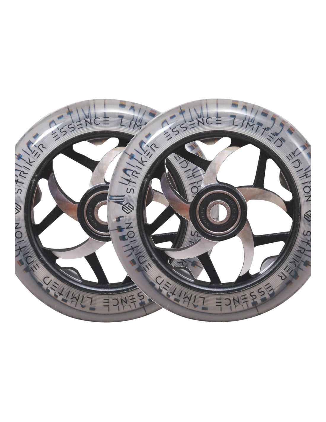 STRIKER ESSENCE V3 WHEELS IN BLACK AND CLEAR